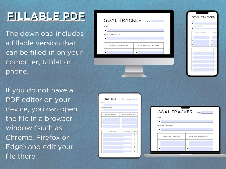 Printable Goal Tracker Template | A4, A5, US Letter and Half Letter ...