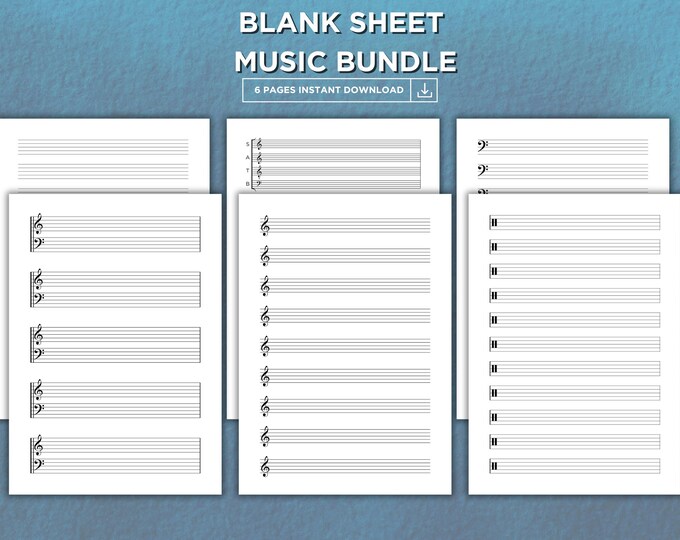 Printable Blank Sheet Music Treble Clef Notation Sheets Staff Stave ...