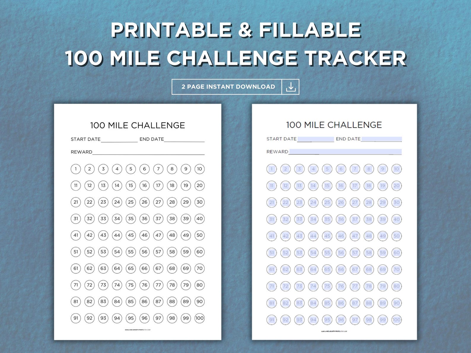 100 Mile Running Challenge Printable Tracker | A4, A5, US Letter & Half ...