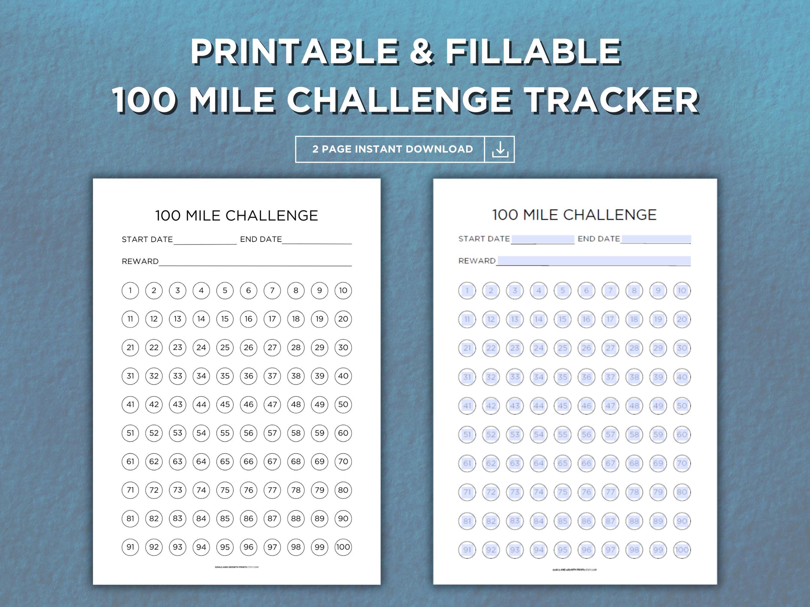 100 Mile Running Challenge Printable Tracker | A4, A5, US Letter & Half ...