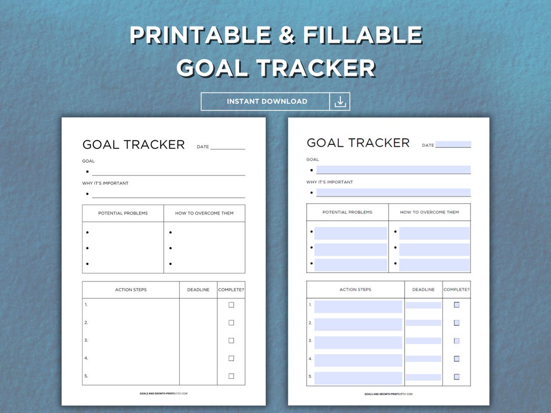 Printable Goal Tracker Template: Editable PDF Planner (A4, A5, US ...
