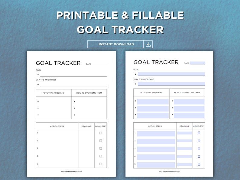 Printable Goal Tracker Template | A4, A5, US Letter and Half Letter ...