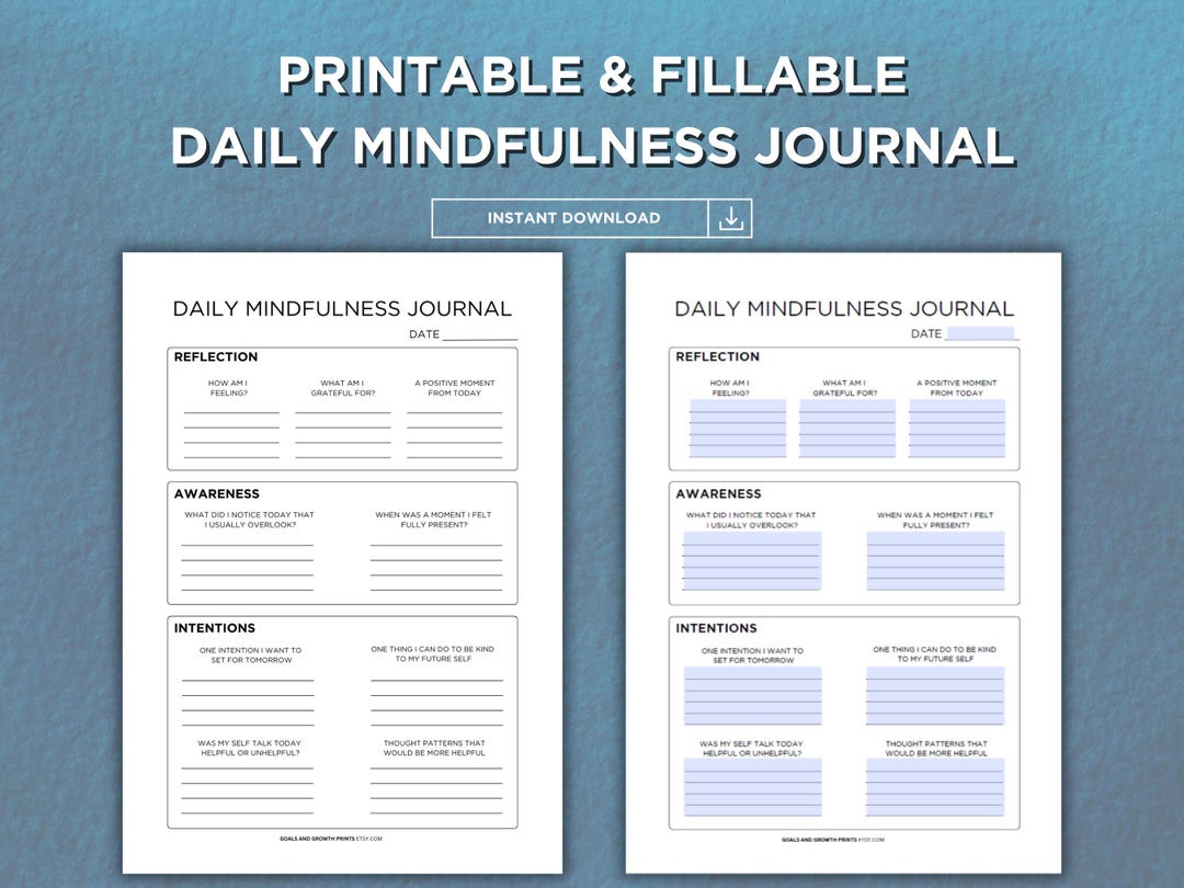 Printable Daily Mindfulness Journal | A4 A5 US Letter Half Sizes ...
