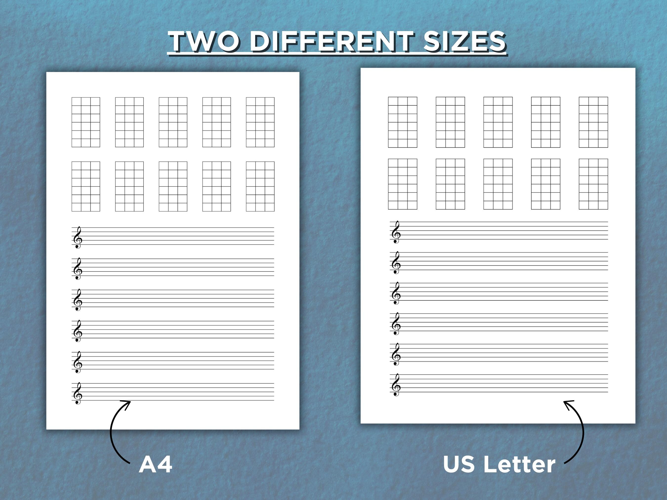 Printable Ukulele & Mandolin Chord Chart With Blank Staff Paper | A4 ...