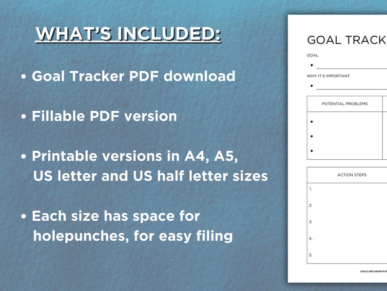 Printable Goal Tracker Template | A4, A5, US Letter and Half Letter ...