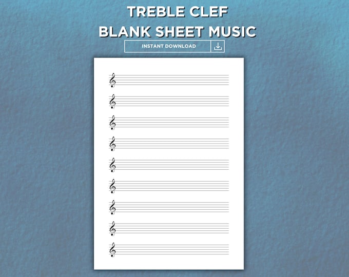 Printable Treble Clef Sheet Music for Letter/a4. Blank Music Treble ...