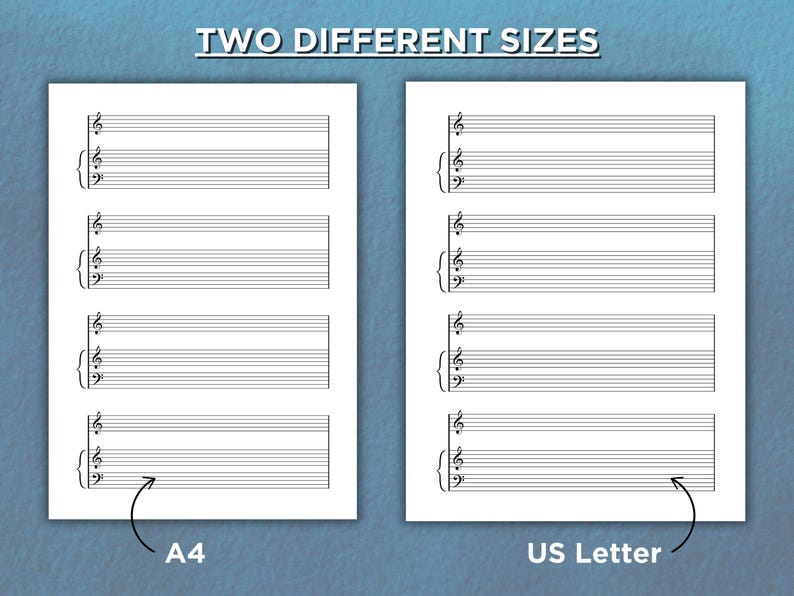Printable Piano and Melody Sheet Music | Blank Score PDF | A4 and US ...