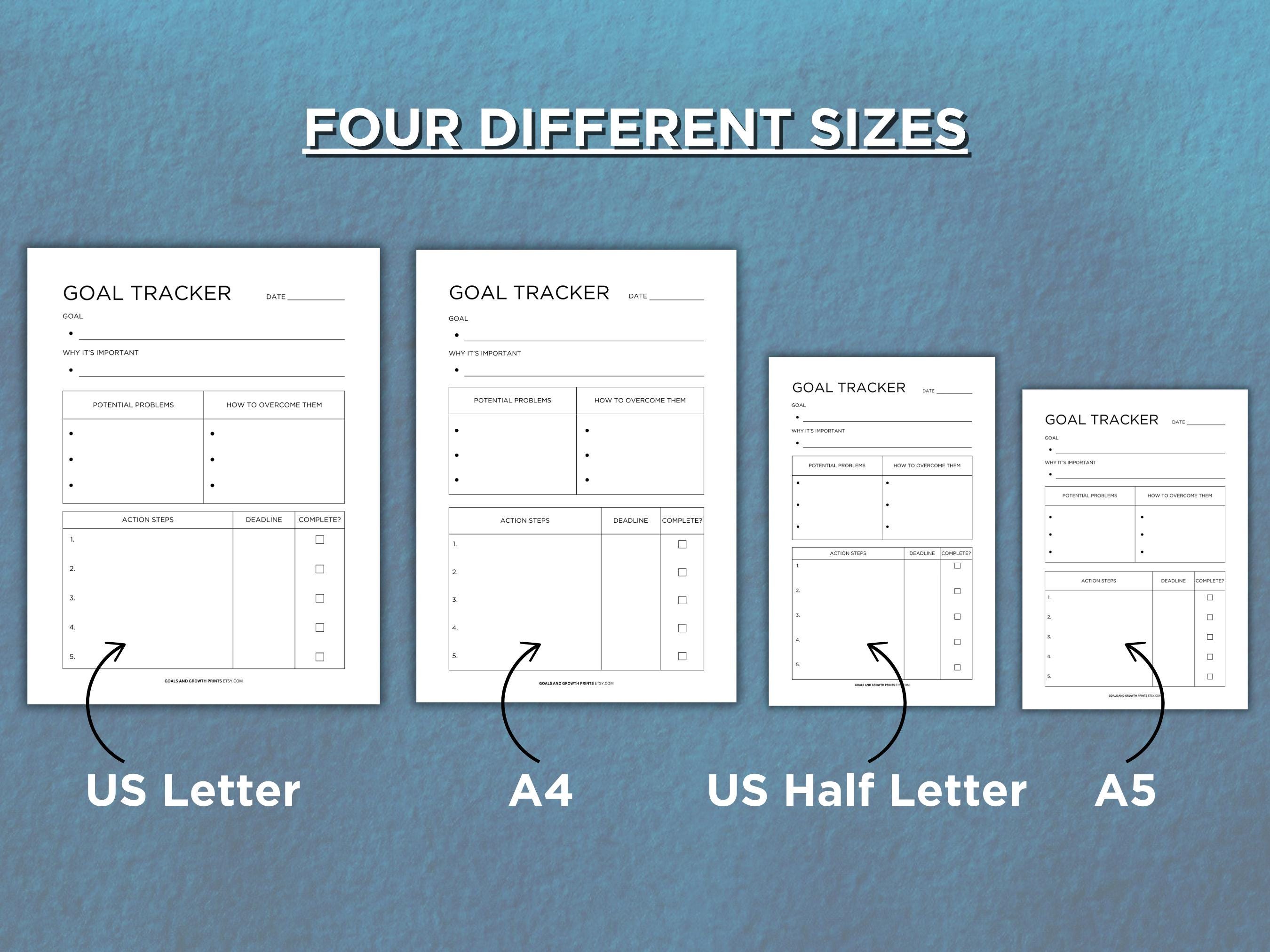 Printable Goal Tracker Template: Editable PDF Planner (A4, A5, US ...