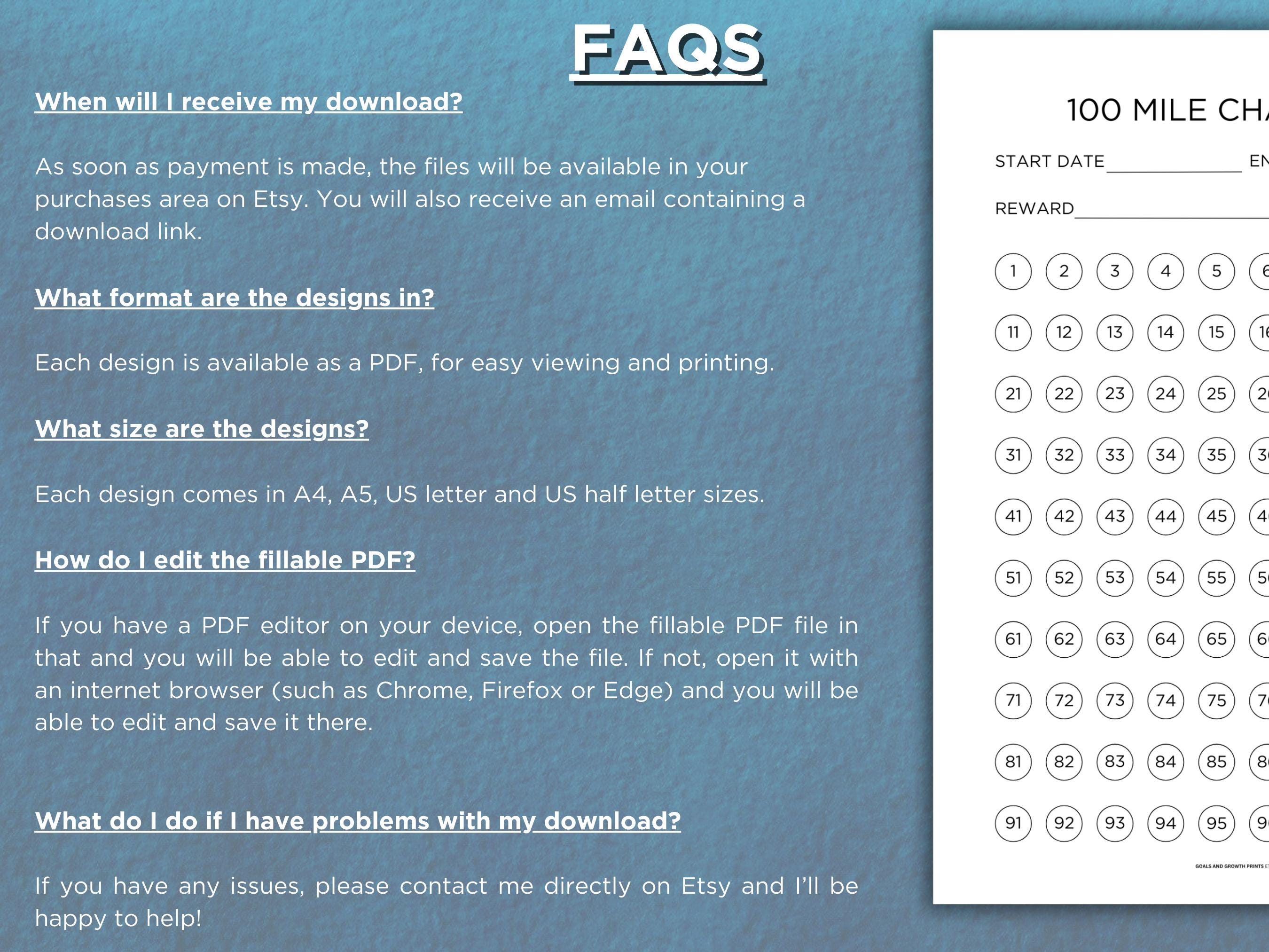 100 Mile Running Challenge Printable Tracker | A4, A5, US Letter & Half ...