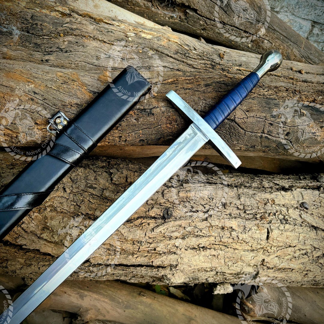 Hand-forged Medieval Longsword Leather Grip Wooden Scabbard Knight ...