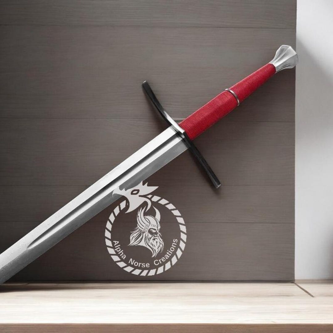 Hand-forged D2 Steel Medieval Longsword: Red Grip Reenactment Sword - Etsy
