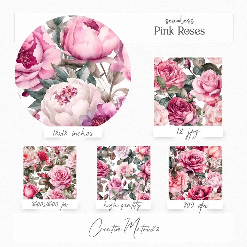 Pink Roses Digital Paper, Seamless Floral Backgrounds, Blush Peonies ...