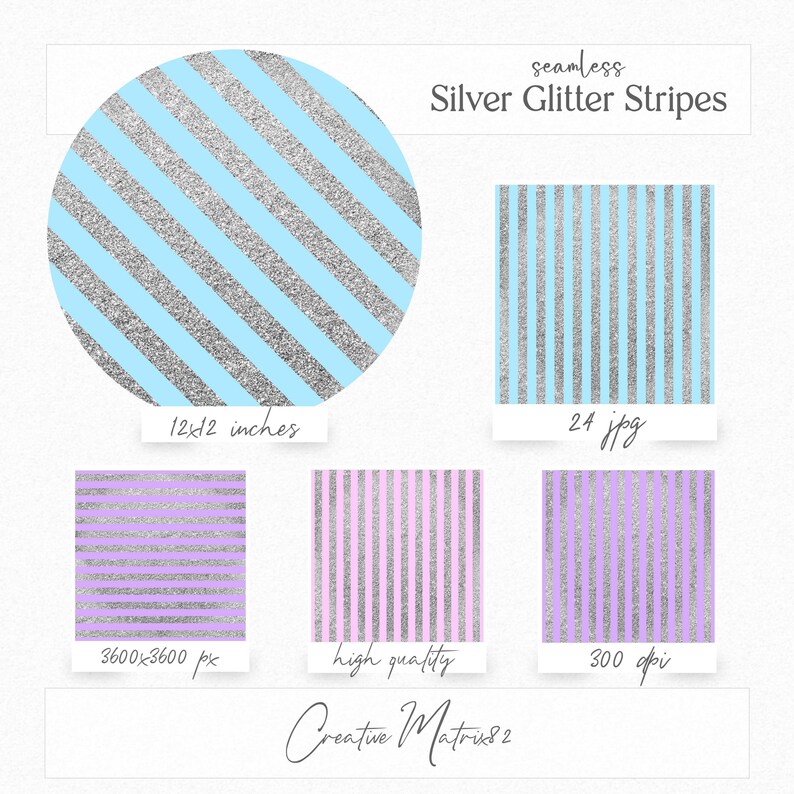 Pastel Backgrounds Silver Glitter Stripes | Seamless Digital Paper ...