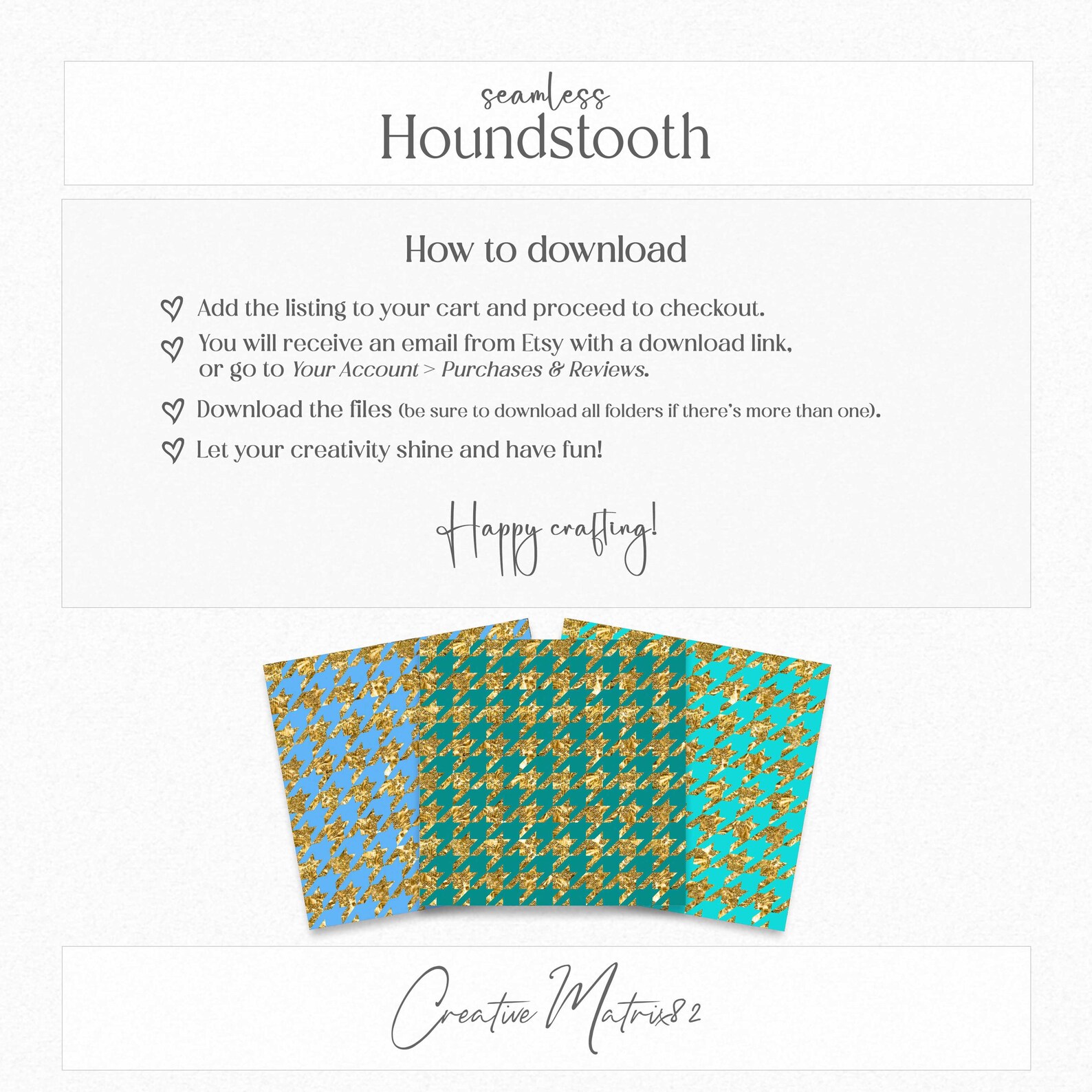 Gold Houndstooth Seamless Patterns, Metallic Glitter Digital Paper ...