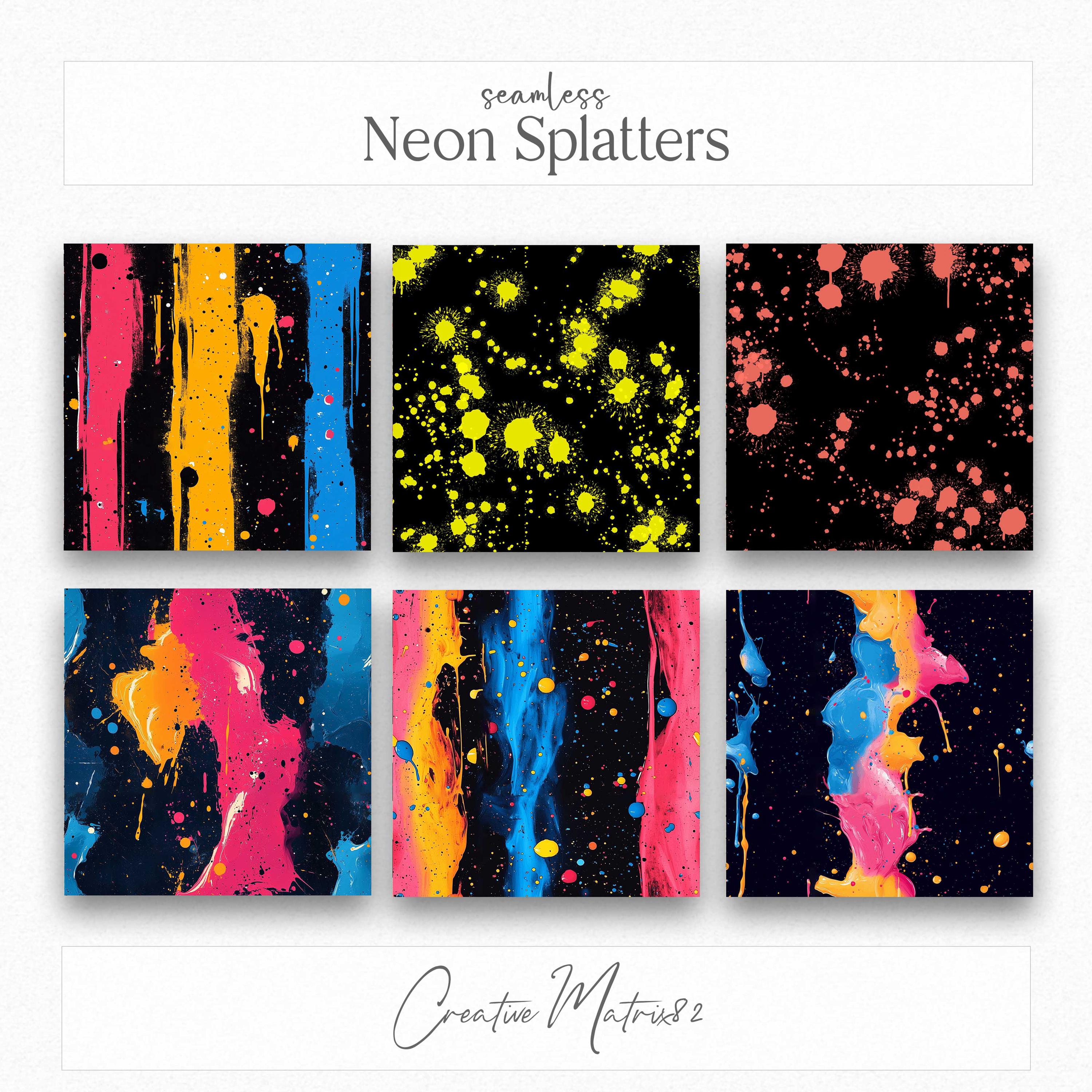 Neon Paint Splatters Digital Paper Pack – Seamless Grunge Ink ...