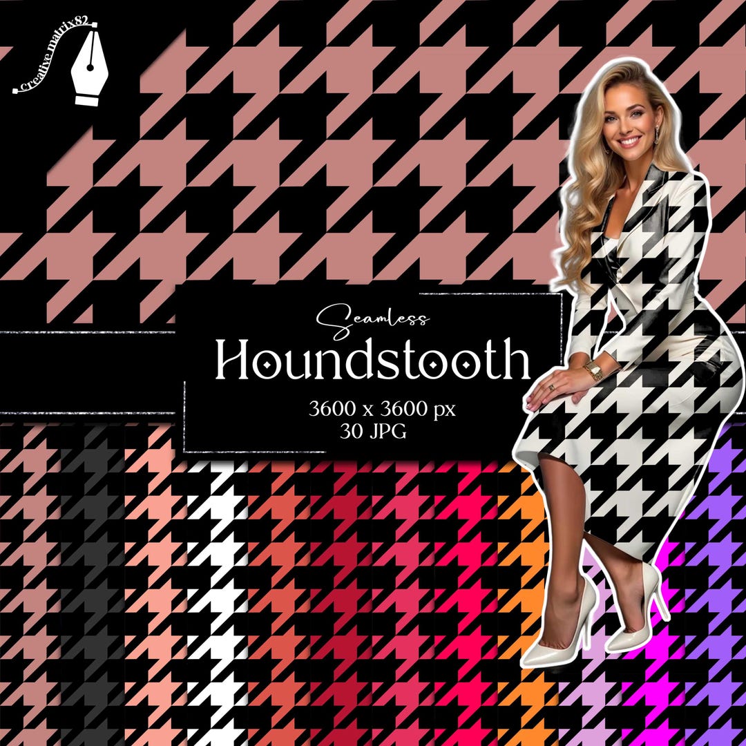 Houndstooth Seamless Patterns Digital Paper – 30 Black Pattern ...
