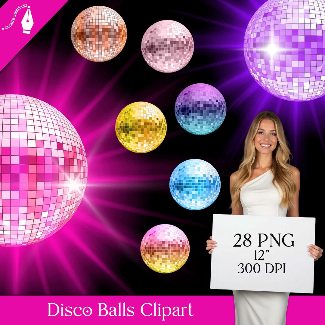 Disco Balls Clipart PNG Bundle – 28 Retro Graphics With Light Bursts ...