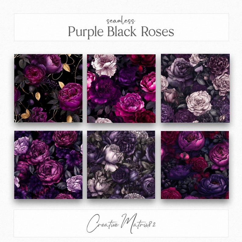 Watercolor Purple Black Roses Digital Paper, Gothic Peony Backgrounds ...