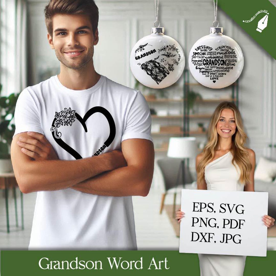 Grandson Heart - Shaped Word Art | Typography Heart | SVG Cut File for ...
