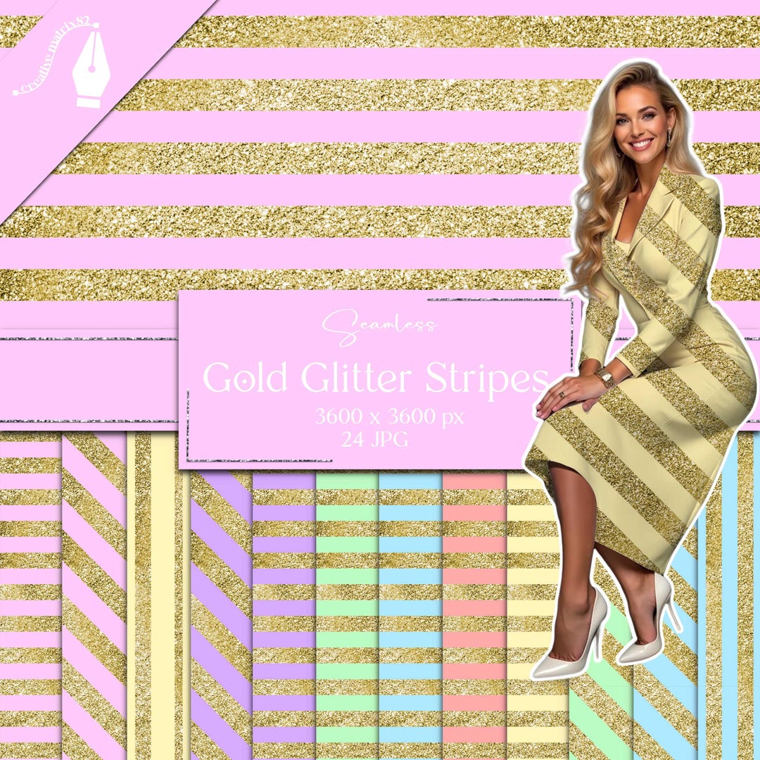 Pastel Backgrounds Gold Glitter Stripes | Seamless Digital Paper ...