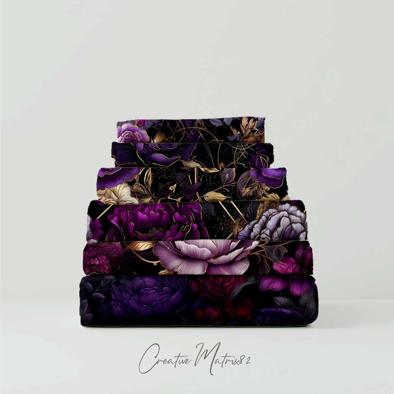 Watercolor Purple Black Roses Digital Paper, Gothic Peony Backgrounds ...