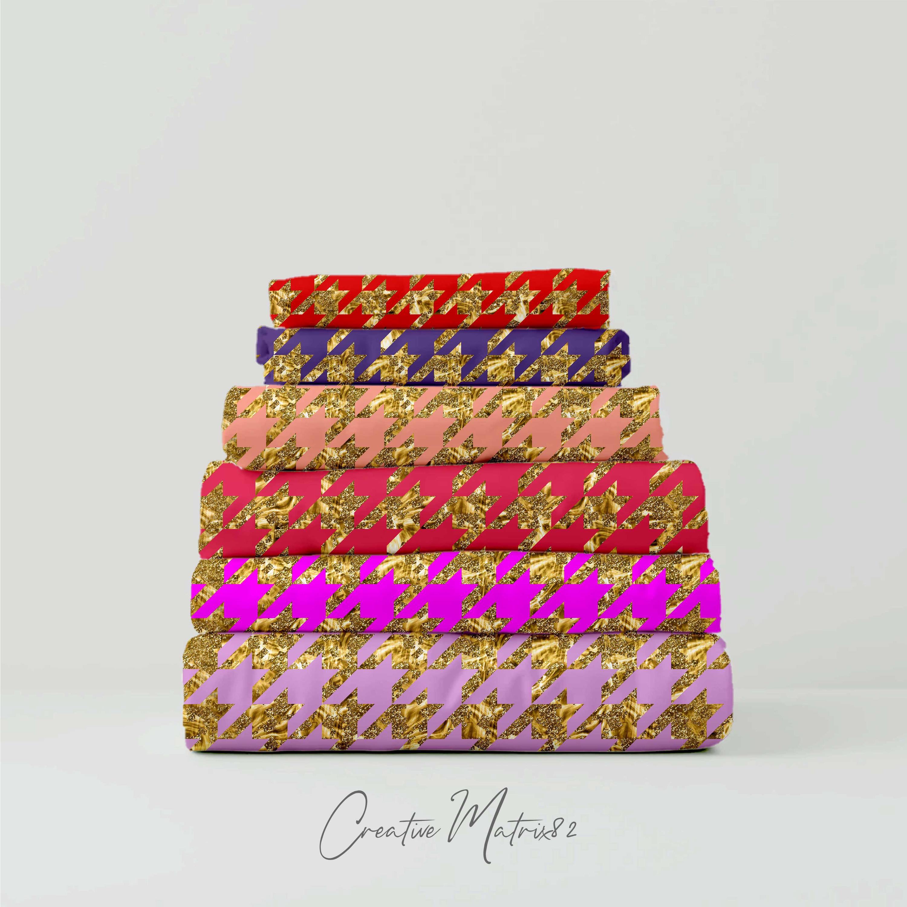 Gold Houndstooth Seamless Patterns, Metallic Glitter Digital Paper ...