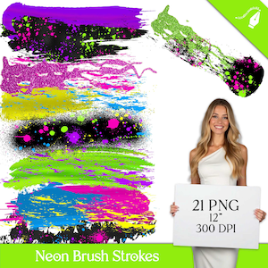 Neon Brush Strokes Clipart PNG | Colorful Paint Splatters Clip Art ...