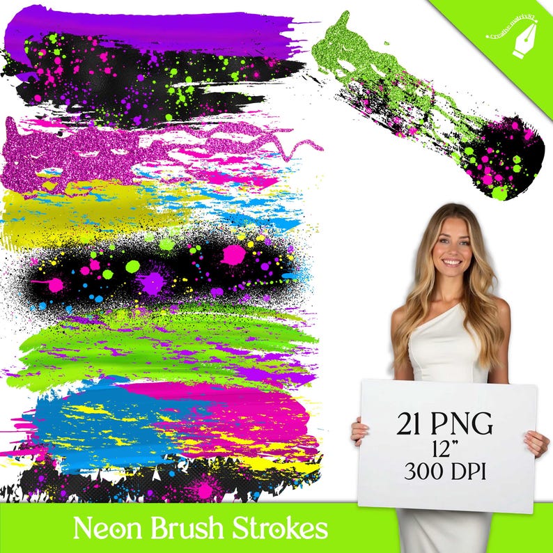 Neon Brush Strokes Clipart PNG | Colorful Paint Splatters Clip Art ...