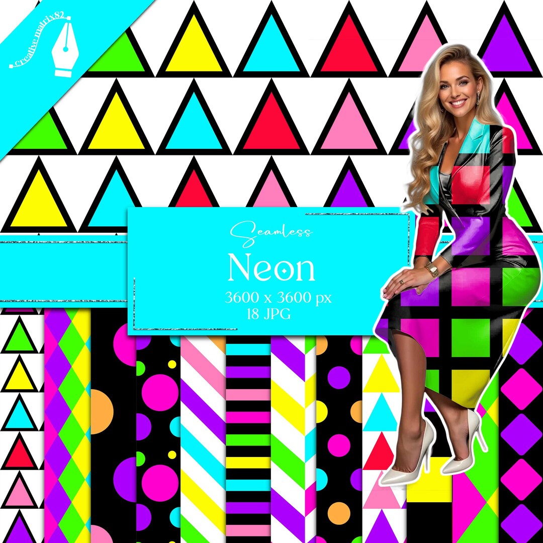 Neon Digital Paper, Fluorescent Seamless Patterns, Glow Party ...