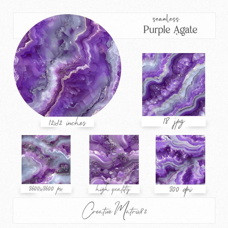 Purple Agate Digital Paper Glamorous Marble Geode Textures Sparkling ...