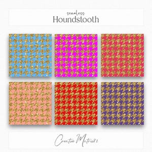 Gold Houndstooth Seamless Patterns, Metallic Glitter Digital Paper ...