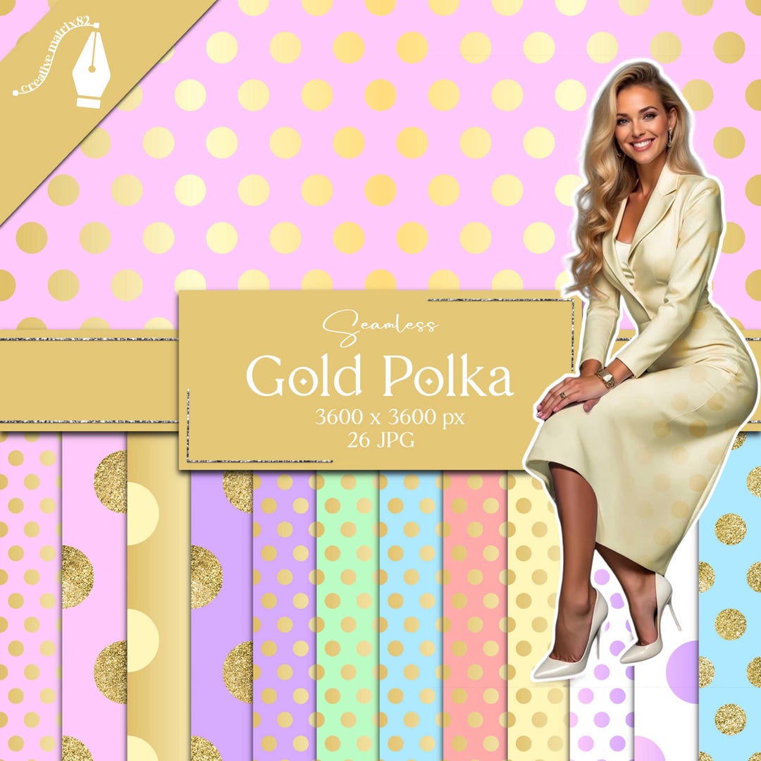 Pastel Polka Dots Gold Glitter Digital Paper, Seamless Cute Patterns ...