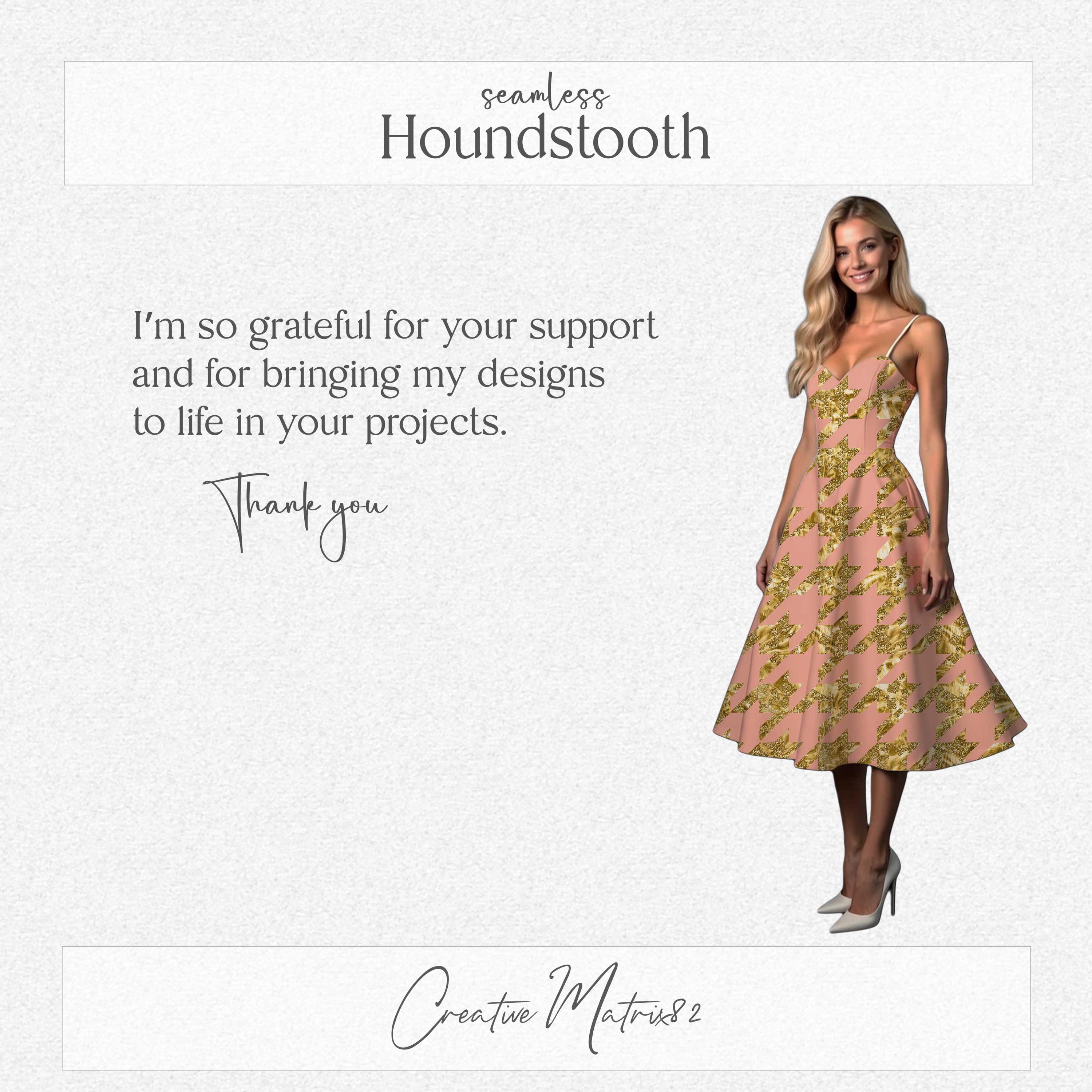 Gold Houndstooth Seamless Patterns, Metallic Glitter Digital Paper ...