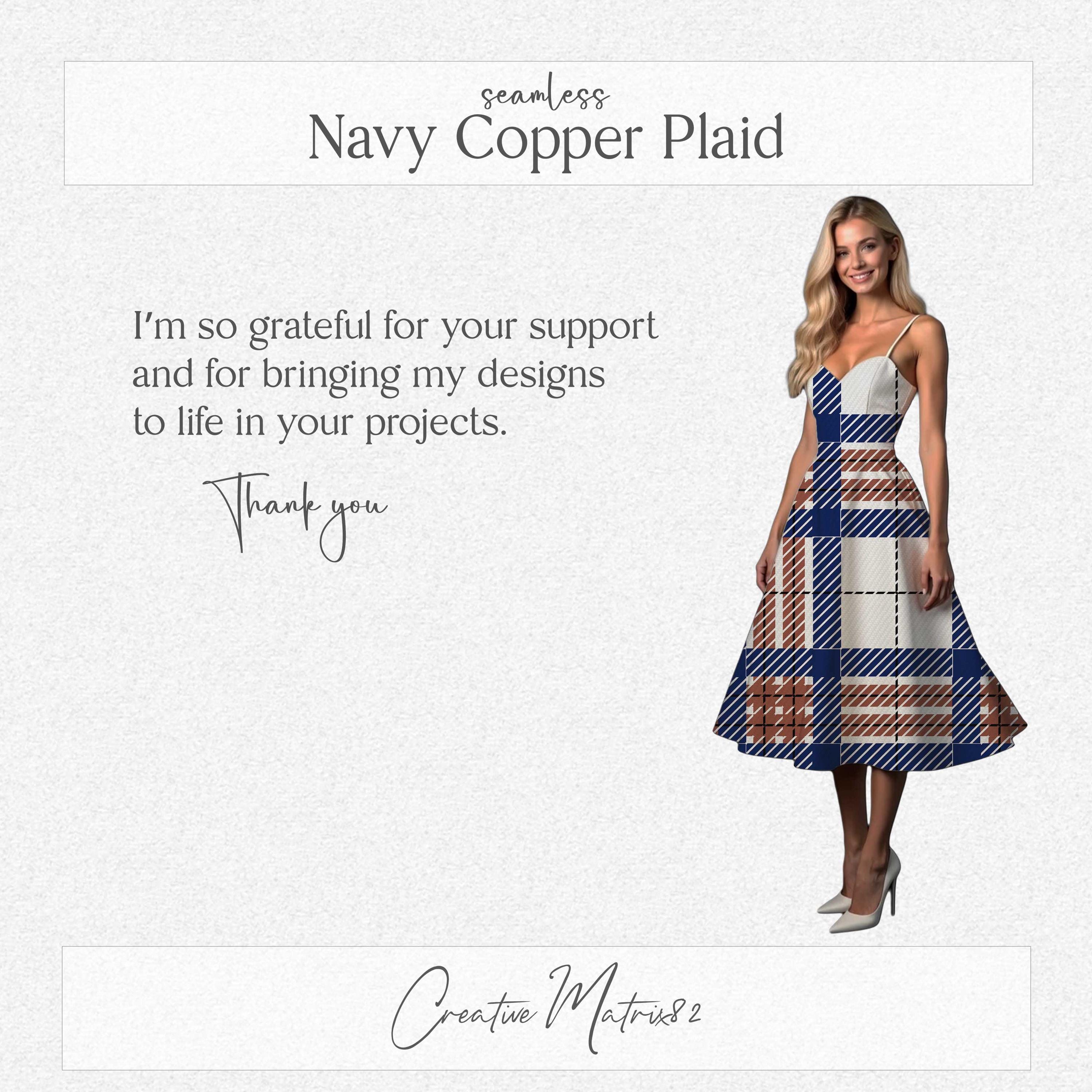 Navy Copper Plaid Digital Paper | Blue Copper Tartan Patterns | Rustic ...