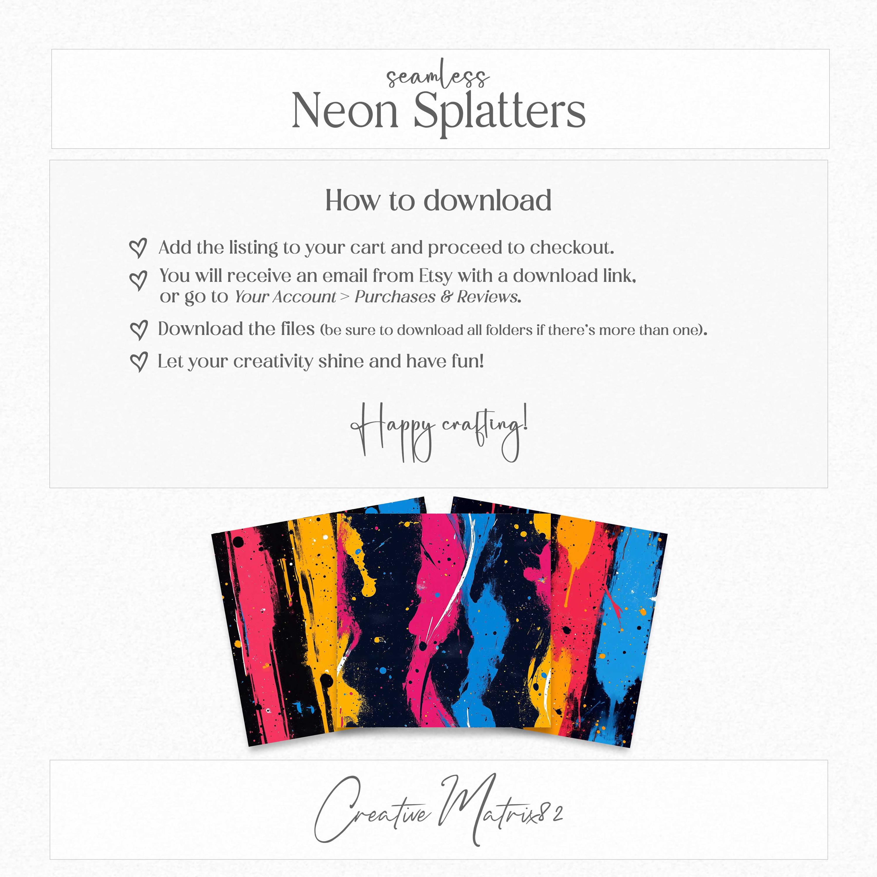 Neon Paint Splatters Digital Paper Pack – Seamless Grunge Ink ...