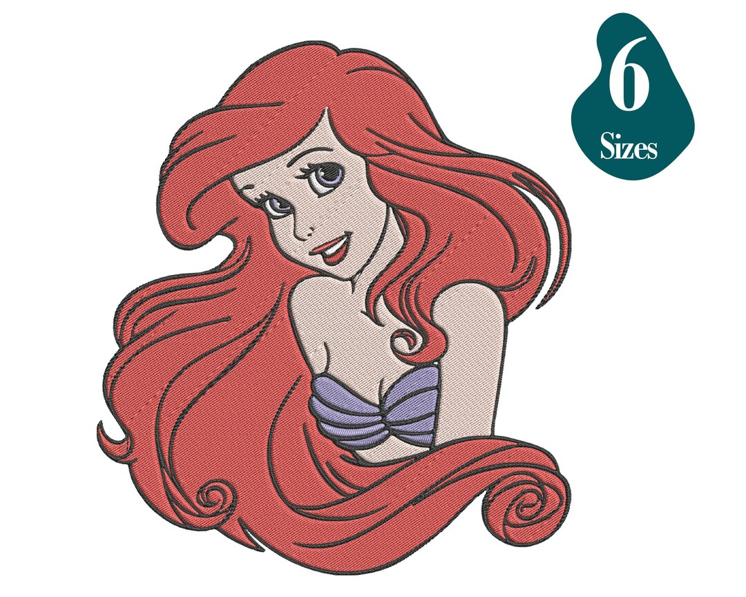 Ariel the Little Mermaid Embroidery Design, Ariel Embroidery Design ...