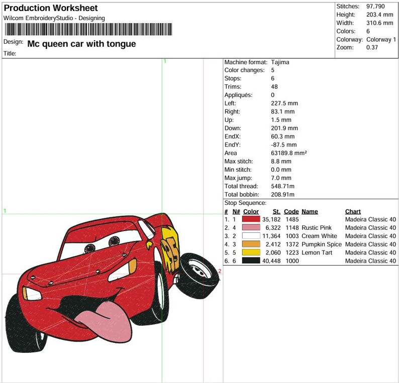 Mcqueen Car Machine Embroidery File, Car Pes, Dst, 6 Sizes (instant ...