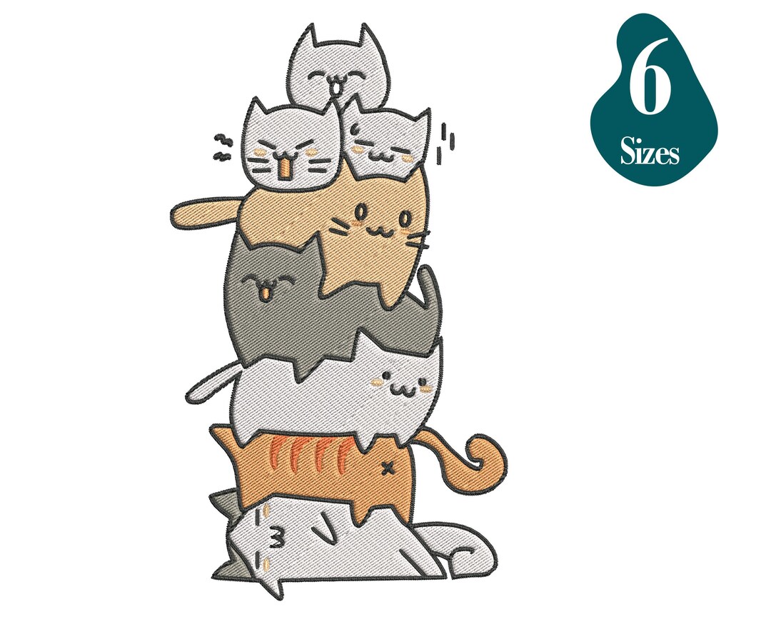 Cats Stack Embroidery Design: Animal Machine Embroidery (instant ...