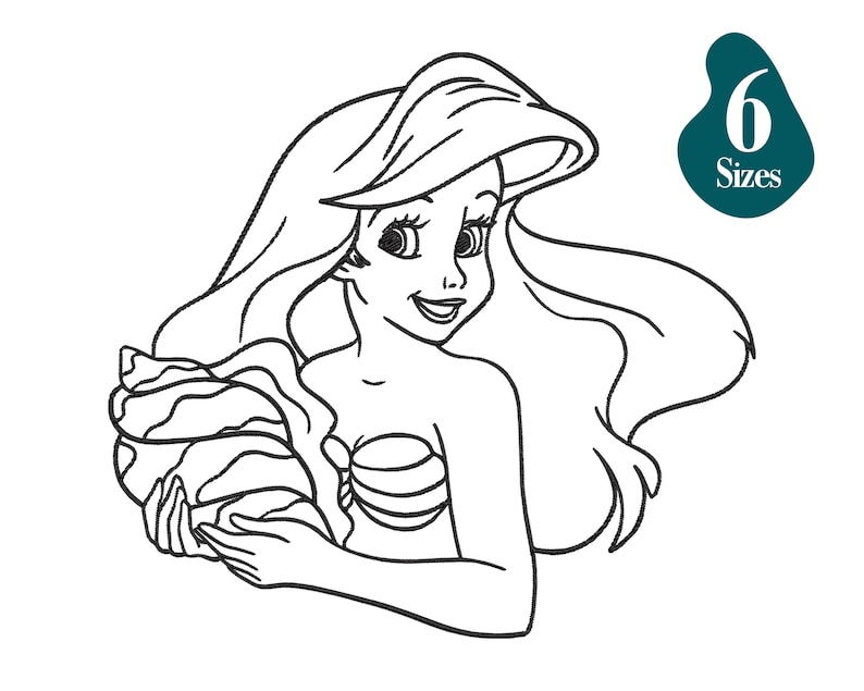 Princess Ariel Outline the Little Mermaid Embroidery Machine Designs ...