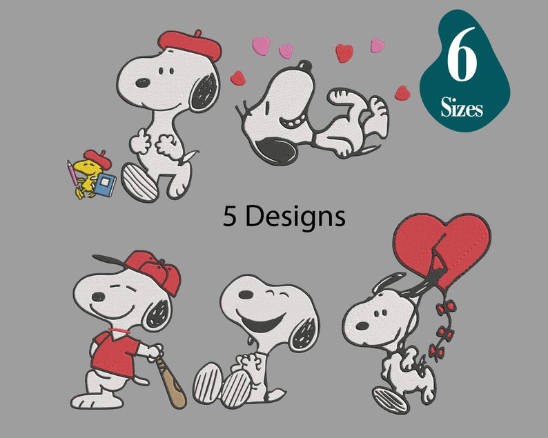 Snoopy Embroidery Designs Bundle, Dog Design, Valentine Snoopy Machine ...