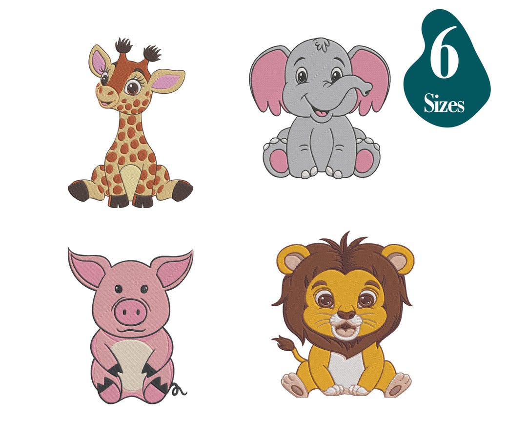 Safari Animals Embroidery Design: Lion, Elephant, Giraffe (6 Sizes ...