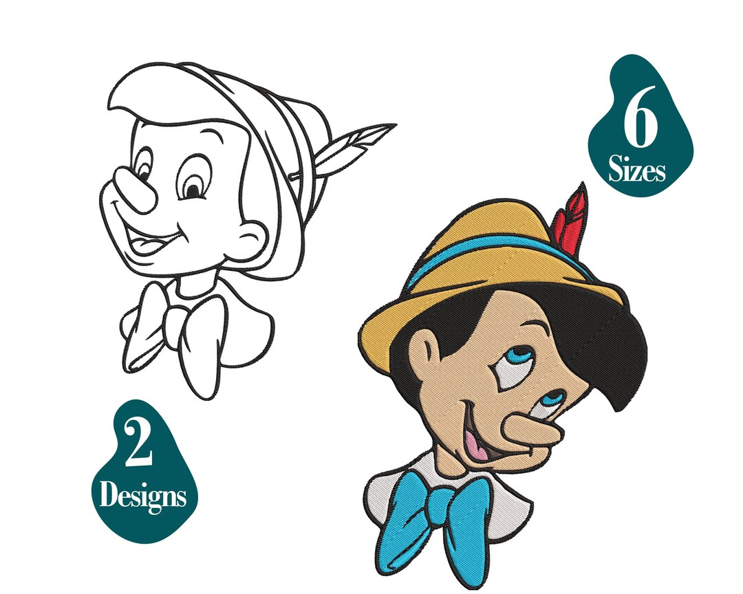 PINOCCHIO Face Machine Embroidery Design Bundle ,6 Sizes ,2 Designs ...