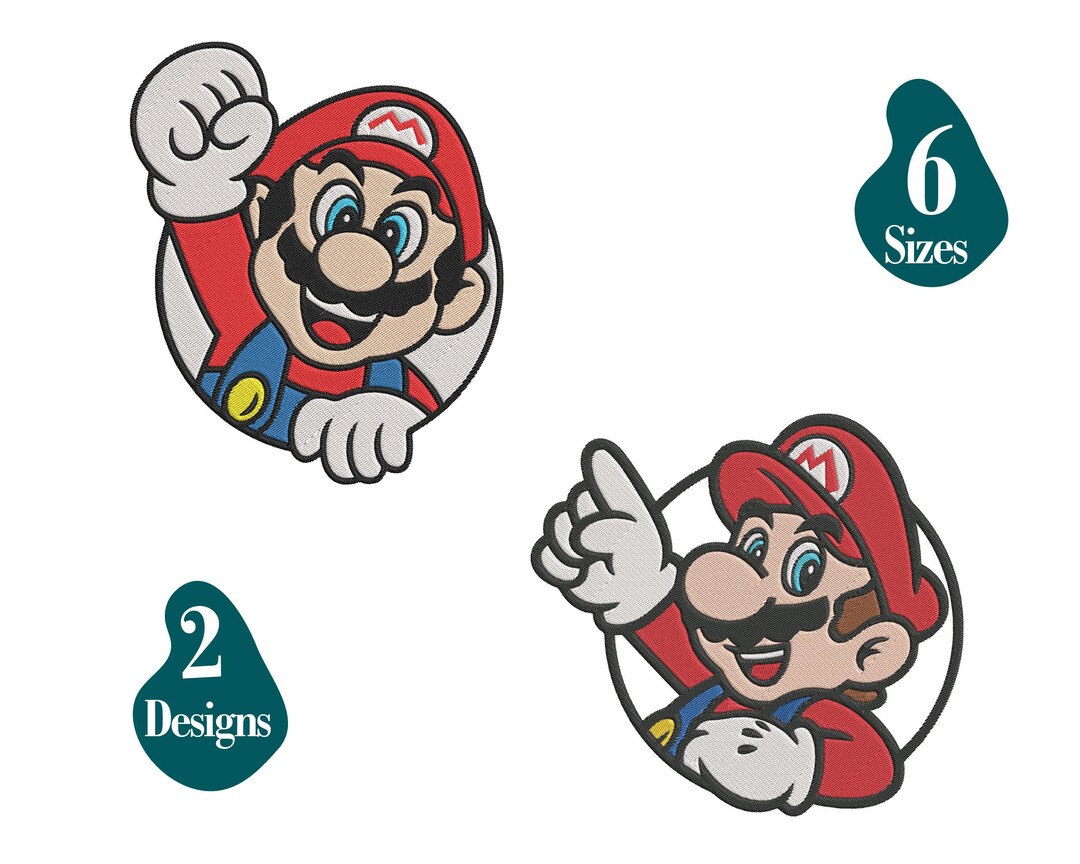 Mario Embroidery File Bundle, 6 Sizes, 2 Designs, Instant Download (DST ...