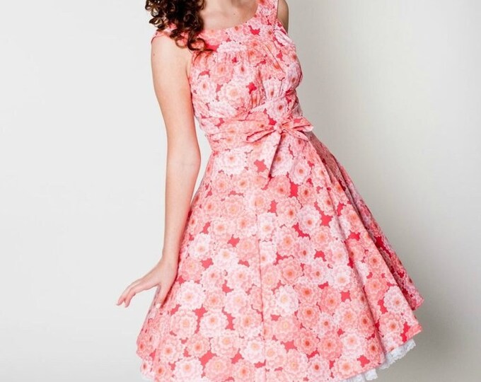 Coral Floral Swing Dress Organic Cotton Sample Small Sleeveless Cream ...