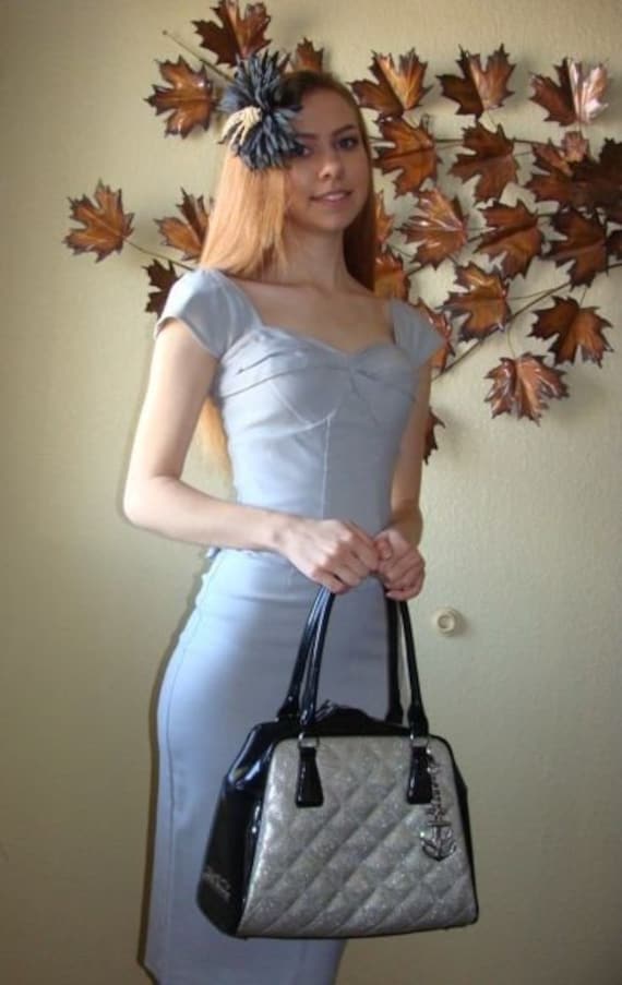 Sample Dress XS Grey Fitted Stretchy Curves Wiggle Ea… - Gem