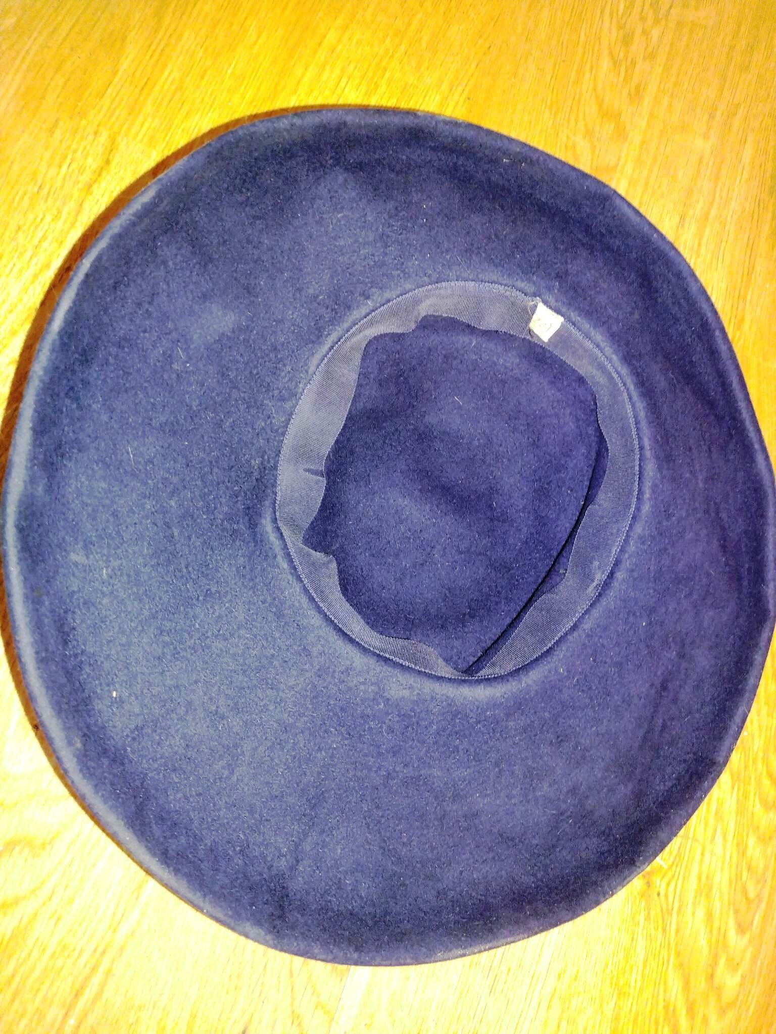 Blue Vintage Wide Brim Asymmetrical Hat Mid Century Size 22 Wool Felt ...