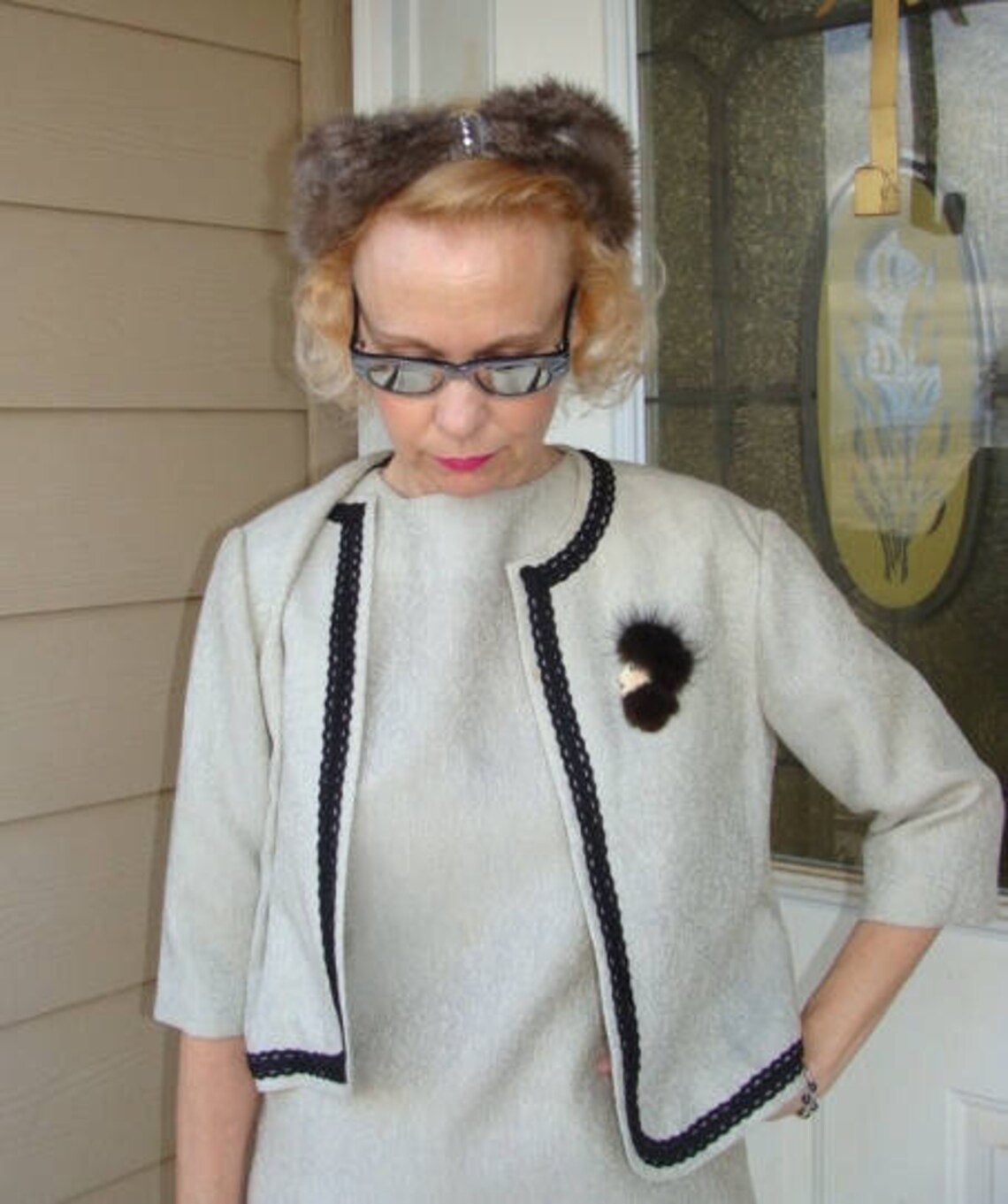 1964 Mid Century 2 Pc Tank Dress & Jacket Jacquard Cream M Yoko Japan ...