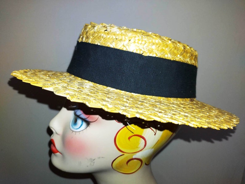 Italy Made 100% Straw Cappello Ladies Hat Boater RN 59478 21" 22 ...