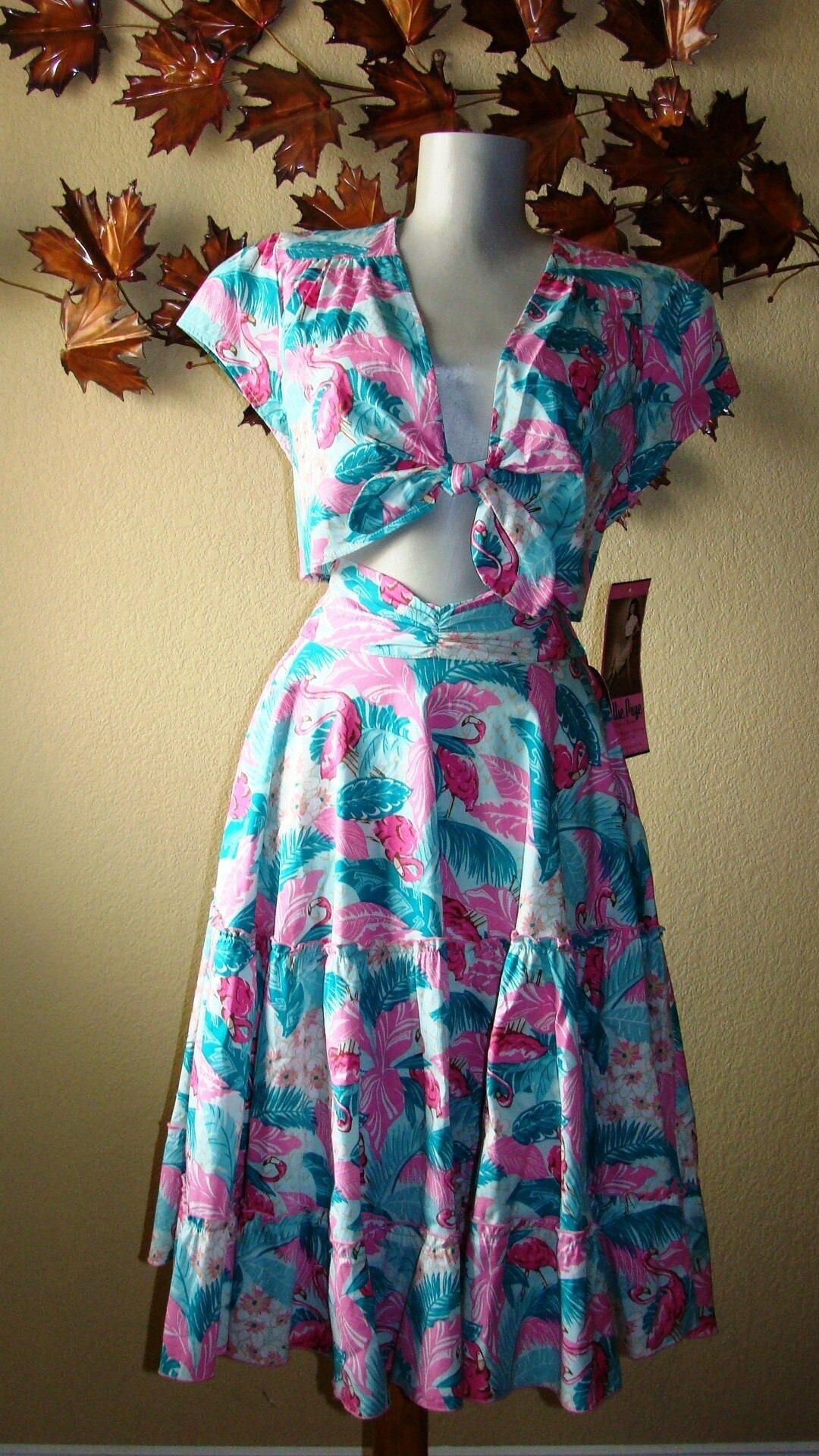 Sample Tie Cropped Top Small Cover up Bolero USA Sea Foam Foliage Pink ...