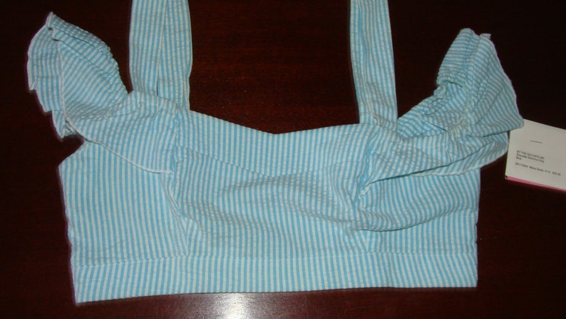 Sample Shimmy Cropped Top Ruffle Sleeve Blue White Stripe Summer by the ...
